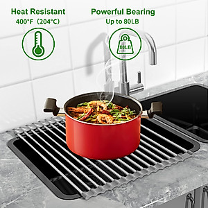 Liangmall Expandable Dish Drying Rack Up to 23.6", Extra Large Over The Sink Dish Drainer Drying Rack Roll Up, Stainless Steel Multipurpose Kitchen Sink Drying Rack - 23.6"(L) x 13.0"(W)