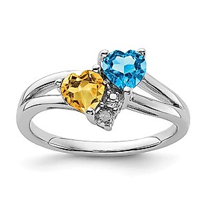 Solid 925 Sterling Silver December Simulated Birthstone Blue Simulated Topaz & Golden Yellow Orange Simulated Citrine Diamond Engagement Ring (.01 cttw.) (2mm)