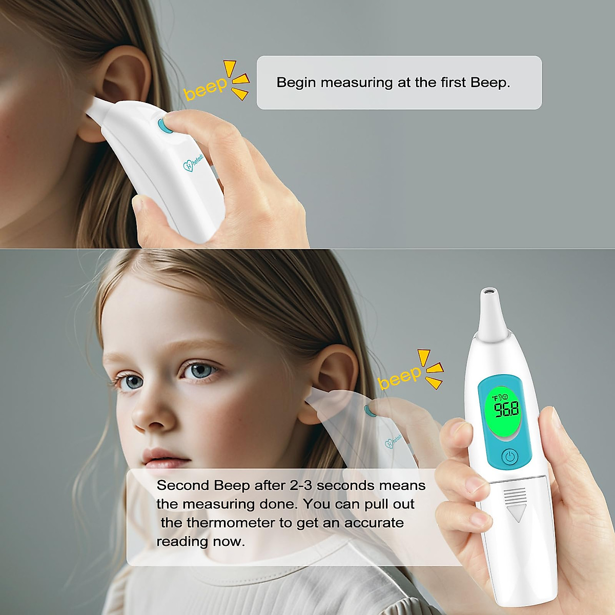 Ear Thermometer for Adults and Kids, Digital Thermometer with Fever Alarm and Instant Accuracy Readings, Infrared Thermometer Gun for Infants, Baby Thermometer, Fast, Reliable