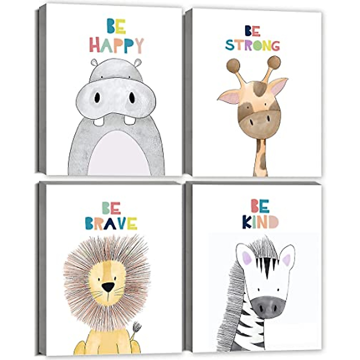 Quzenu Nursery Wall Decor Safari Animal Pictures Kids Inspirational Wall Art for Baby Room Decor Cute Animals Canvas Prints Jungle Room Decor