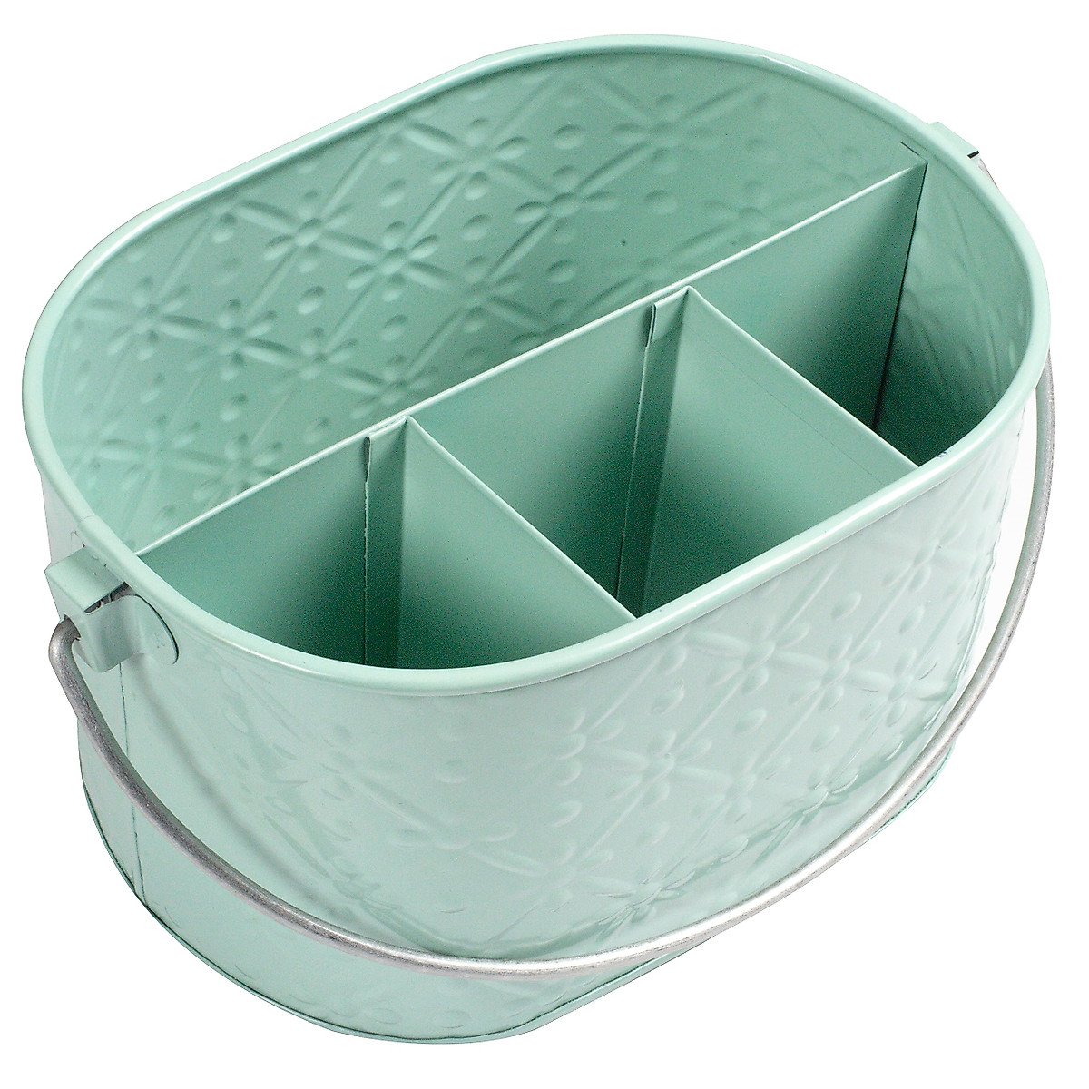 CLEENTABLE Farmhouse Chic Utensil Caddy, Green, Galvanized Steel, 10 x 6.5 x 5.5 inches, 4 Compartments, 2 lbs Capacity