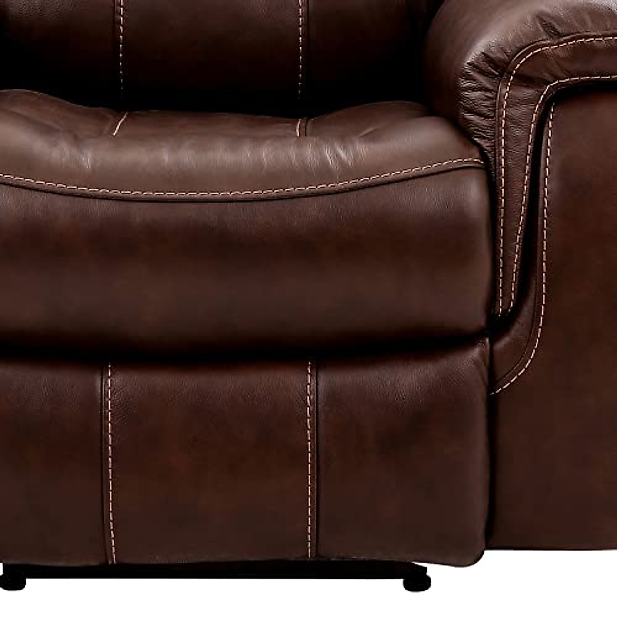 Armen Living Montague Dual Power Headrest and Lumbar Support Recliner Sofa, Brown Leather