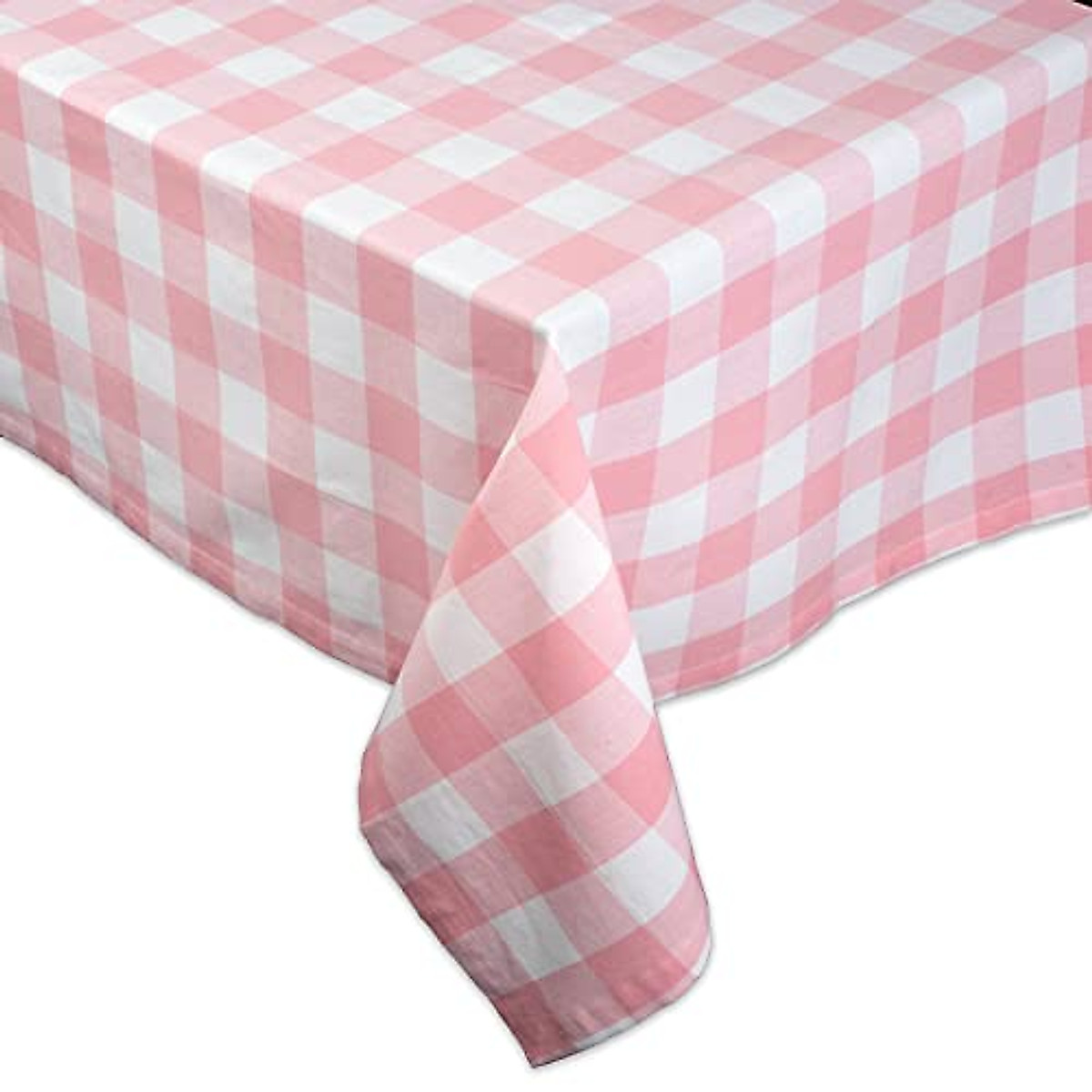 DII Buffalo Check Collection, Classic Farmhouse Tablecloth, Tablecloth, 52x52, Pink & White