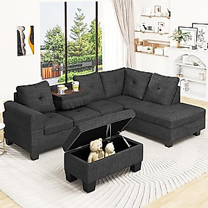 AWQM Modular Sectional Sofa with Ottoman, Fabric L-Shaped Couch with Chaise & Cup Holders, Living Room Furniture Sets Sectional Sofa Set, 6 Seat Corner Couch Sofa for Living Room, Apartment