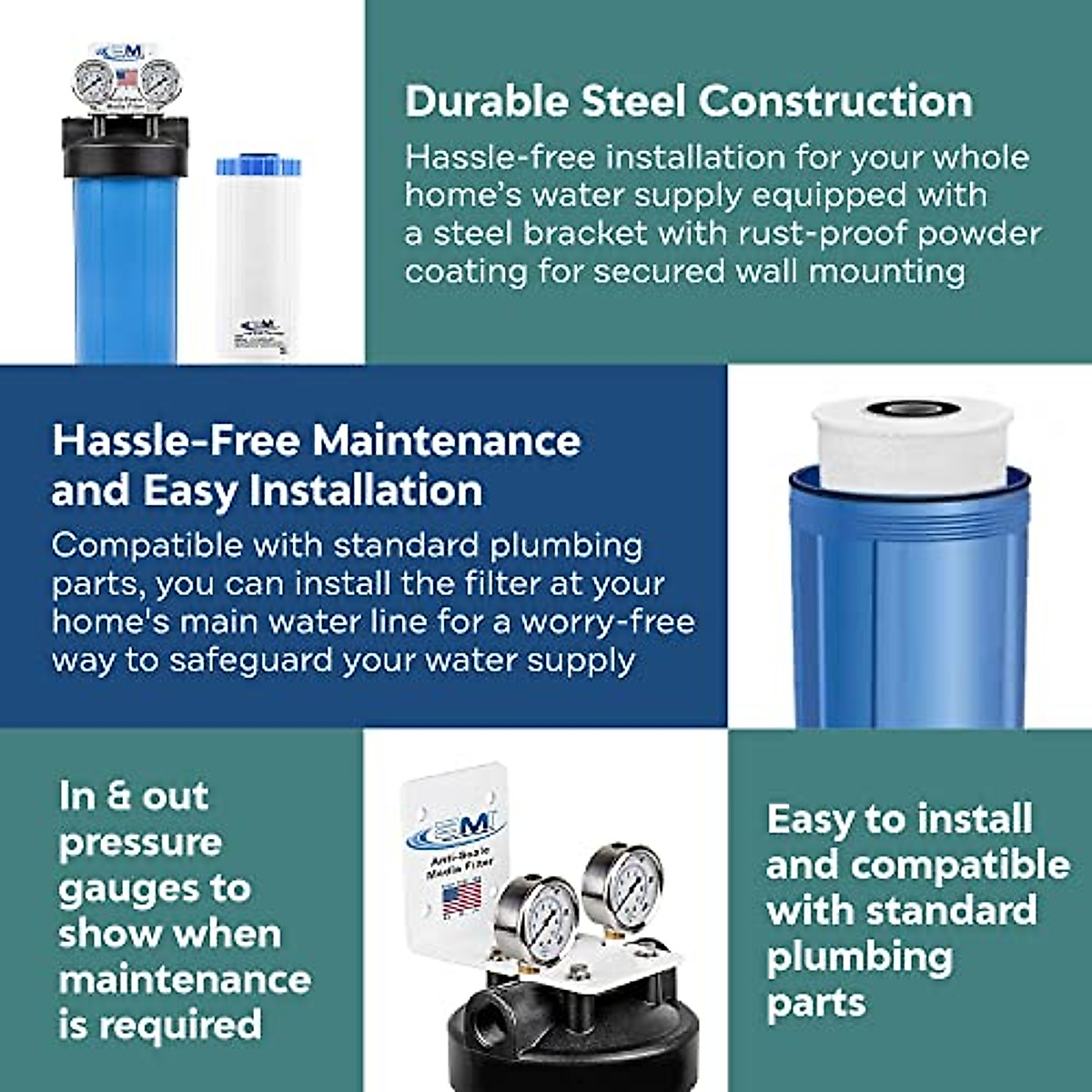 APPLIED MEMBRANES INC. Anti-Scale System for Tankless Water Heater and Whole-House Scale Protection | No-Scale Filter System with 4.5"x20" Filter