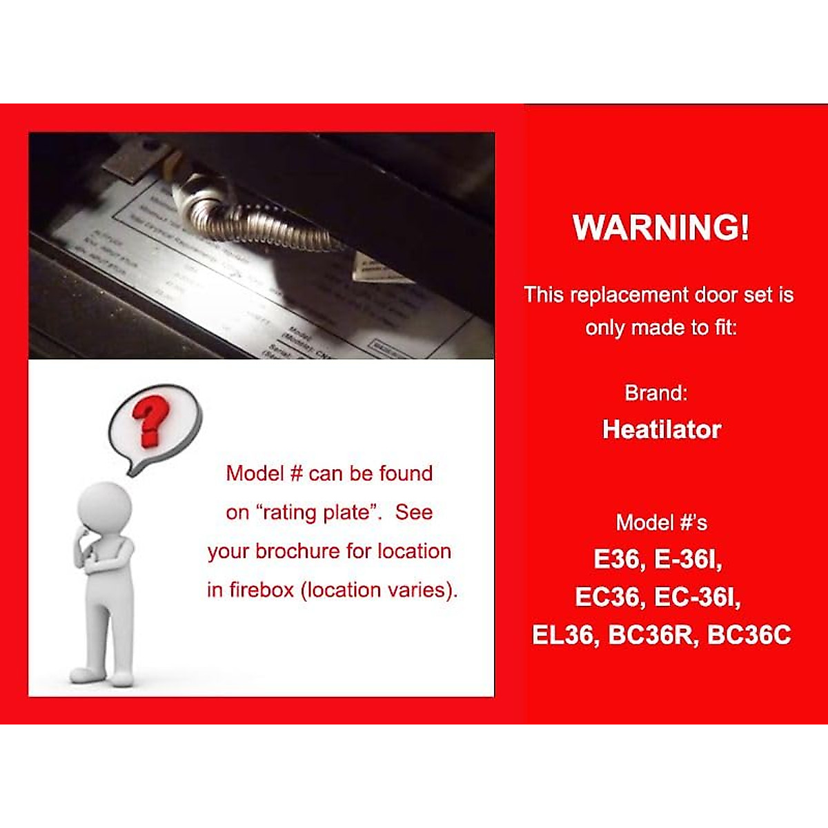 Fireplace Glass Door Set for Heatilator Fireplace Model# E36, E-36I, EC36, EC-36I, EL36, BC36R, BC36C (Black Finish)