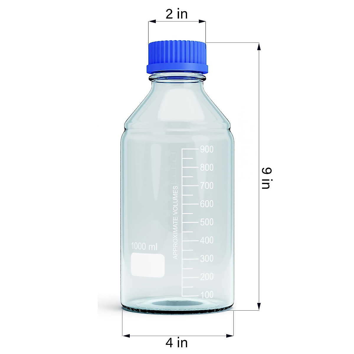 1000ml Storage Glass Bottles – 2pcs Round Media Storage Bottle – Borosilicate Glass Bottles – Safe Probe Storage Glass Storage Bottles with GL45 Blue Screw Cap (1000ml - 2pcs)