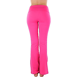 ToBeInStyle Women's Premium Fold Over Yoga Flare Pants - Fuchsia - X-Large
