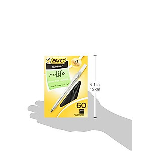 BIC Round Stic Xtra Life Ballpoint Pen, Medium Point (1.0mm), Black, 60-Count