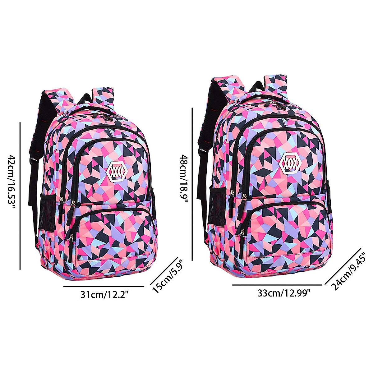 JiaYou Girl Geometric Printed Primary Junior High University School Bag Bookbag Backpack(2# Black,35 L)