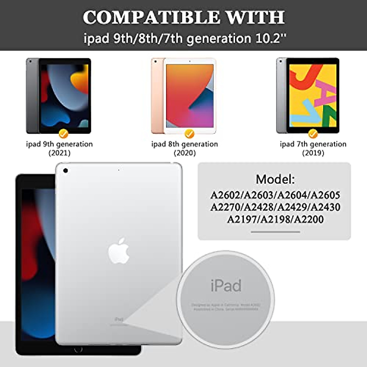 OKP for iPad 9th/8th/7th Generation Case (2021/2020/2019), iPad 10.2 inch Cases with Trifold Stand, Slim ipad 9/8/7 Cover with Pencil Holder for Kids Women Men, Clear Back Shell, Composition Book Pink