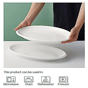 DOWAN 16" Serving Platters, White Serving Platters for Entertaining, Large Oval Porcelain Serving Tray Dinner Platters for Serving Food Appetizers Meat, Serving Dishes for Parties, Set of 2