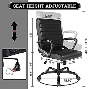 Executive Home Office Chair, Ergonomic Computer Desk Chair Bonded Leather, Adjustable Swivel Rolling Task Chairs Mid Back with Armrests