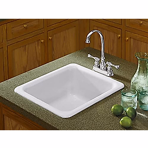 KOHLER 6584-0 Iron/Tones Top-Mount/Undermount Single-Bowl Kitchen Sink, 17" W x 18-3/4" L, White