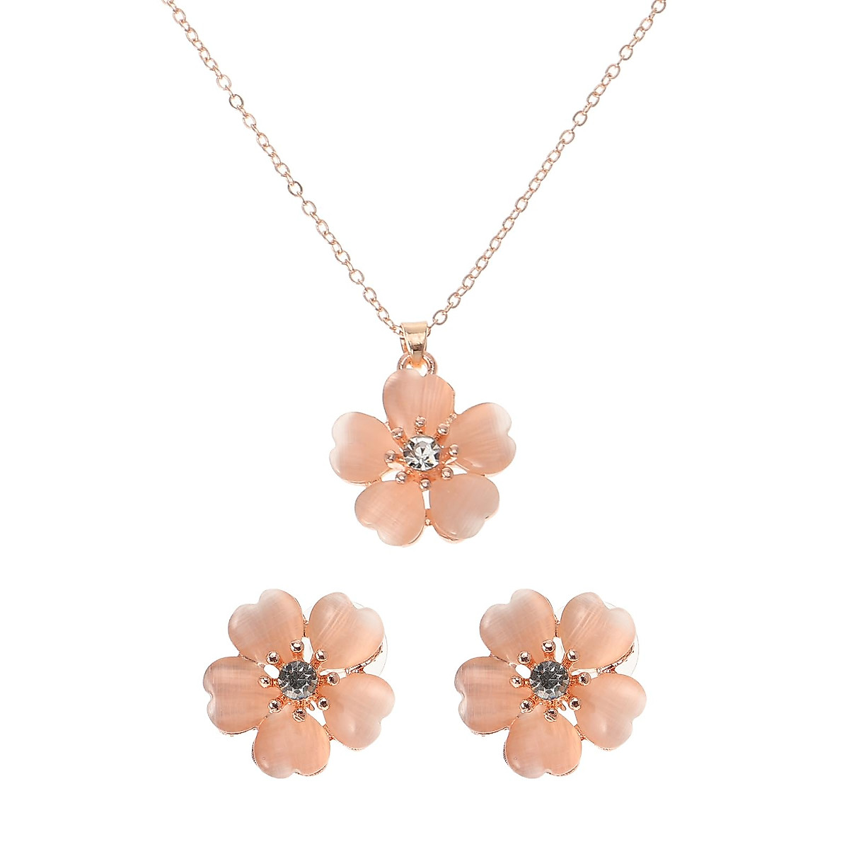 Holibanna Rhinestone Cherry Blossom Branch Pendant Necklace Earrings Stud Set Wedding Jewelry for Women