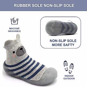 Babycare Toddler Slippers - Baby Boys & Girls First Walking Shoes, Rubber Sole Non-Skid Floor Slippers (Grey, MEDIUM, 5.5)