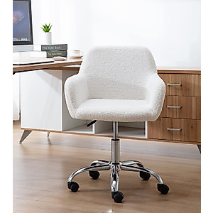 Henf White Vanity Chair Desk Chair Small Home Office Makeup Adjustable Swivel Chair Cute Chair Shell Shaped with Metal Legs for Bedroom Makeup Living Room