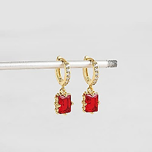 Gold Huggie Hoop Earrings For Women Small Square Austrian Crystal Green Drop Earrings 18k Gold Plated Hypoallergenic Jewerly Emerald Color