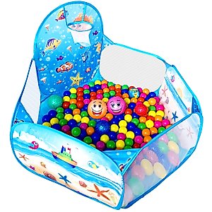 KingBee Ball Pit Pop Up Children Play Tent, Ocean Pool Baby Toddler Playpen with Basketball Hoop - Toys Gifts for Kids Girls Boys 3 4 5 6 Year Old - Balls Not Included (Blue)