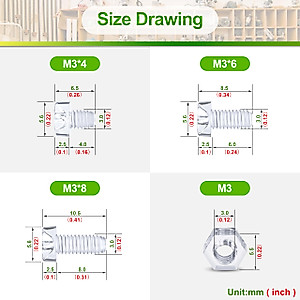 Pzsmocn 180 Pieces M3*4/6/8mm PC Transparent Plastic Cross-recessed Round Head Screws and Hexagonal Nuts Kit, Corrosion-Resistant, for DIY, Model and Electronic Product Fixation.