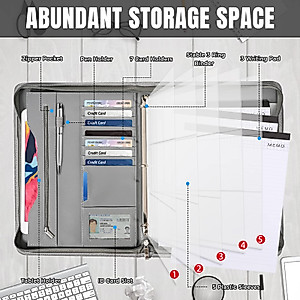 Sbrinnaliao 3-Ring Padfolio Portfolio Binder Organizer,PU Leather Folder Binder Business Planner Notebook Zippered Portfolio for Women/Men with Document Sleeve,Letter/A4 Size Clipboard