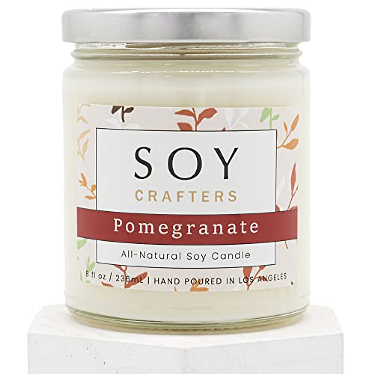 SOY CRAFTERS Pomegranate Scented Soy Candle for Home, Natural Soy Candles Scented, Pomegranate with Tart Red Fruits and Florals | 9oz Jar