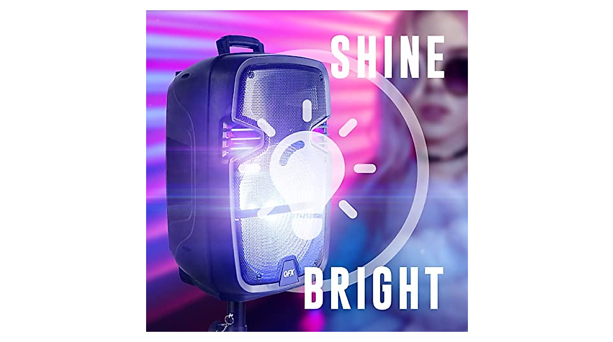 QFX PBX-616SM 15" Bluetooth Speaker | LED Lights, Mic & Stand