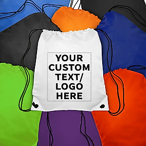DISCOUNT PROMOS Custom Classic Polyester Drawstring Bags Set of 50, Personalized Bulk Pack - Bring Everywhere You Go, Great for Travelling, Gym and for Everyday Use - Red