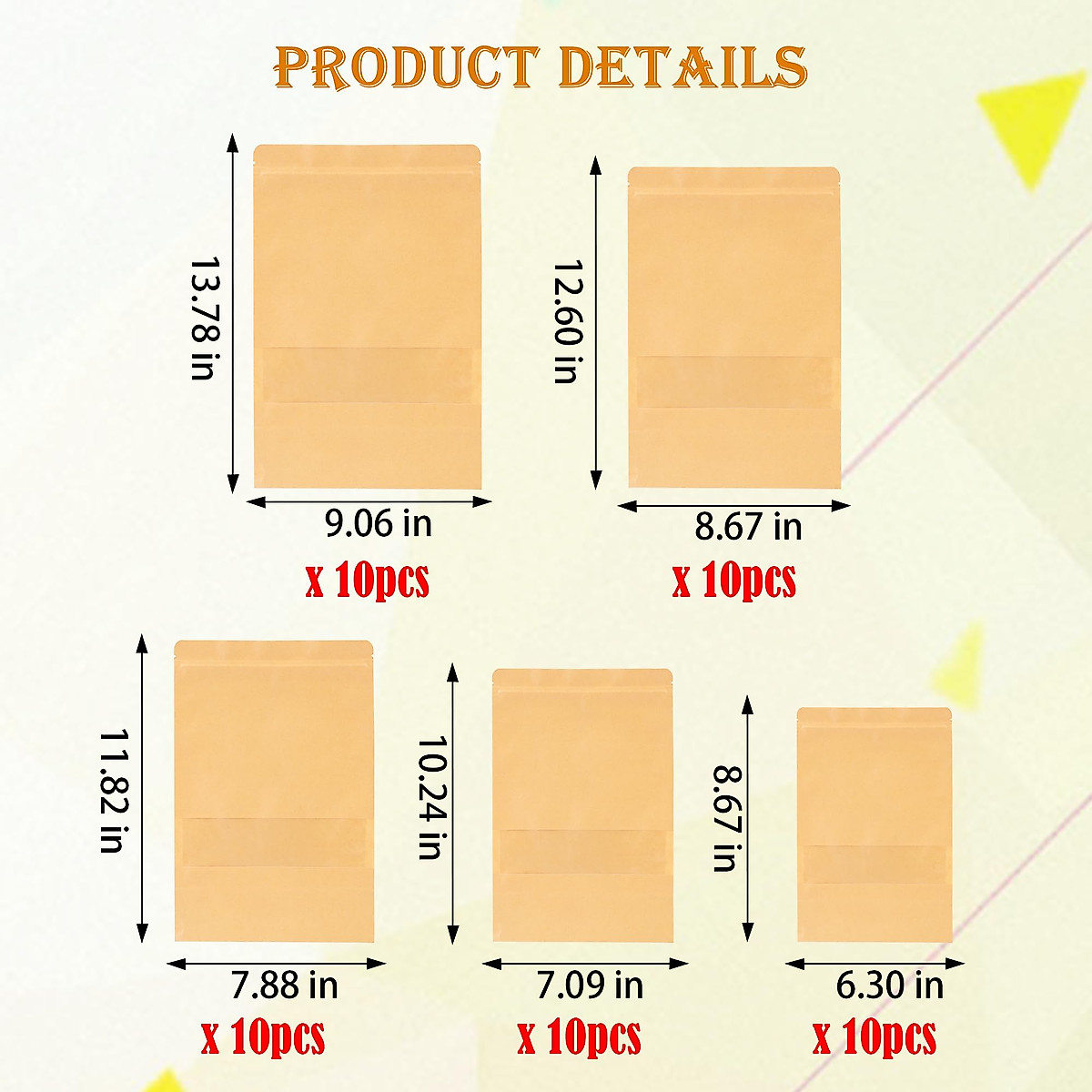 mortd 50Pcs Kraft Paper Sealable Bags with Window, Resealable Food Storage Pouch Stand Up Bags, Reusable Zip Lock Food Storage Bags Seal Paper Bag for Home Kitchen Packaging Products