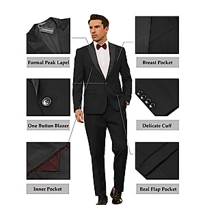 COOFANDY Men's Wedding Suits 2 Piece Tuxedo Suit Set Classic Fit Prom Suit Jacket Blazer Dress Pants Black