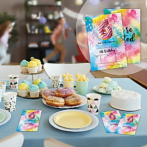 6th Tie Dye Candy Chocolate Birthday Party Invitations Cards with Envelopes, Rainbow Pink Stars Party Invitations, Birthday Celebration Supplies, Double-sided Fill-in bday Invites for Boys Girls- B02