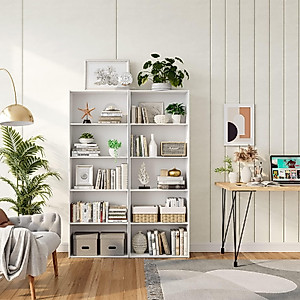 DORTALA Bookcase 5-Shelf Multi-Functional Modern Wood Storage Display Open Bookshelf for Home Office, White
