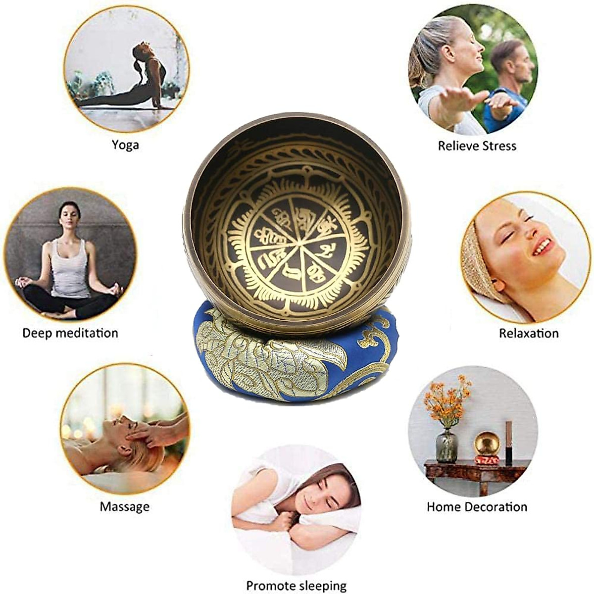 Tibetan Singing Bowl Set (3.74 inch) with Meditation Singing Bowl, Tingsha Cymbals for Healing, Yoga, Meditation, Mindfulness and Relaxation（Antique Light Brown 004）