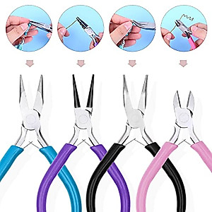 Anezus 4Pcs Jewelry Pliers Tool Set Includes Needle Nose Pliers, Round Nose Pliers, Wire Cutters and Bent Nose Pliers for Jewelry Beading Repair Making Supplies