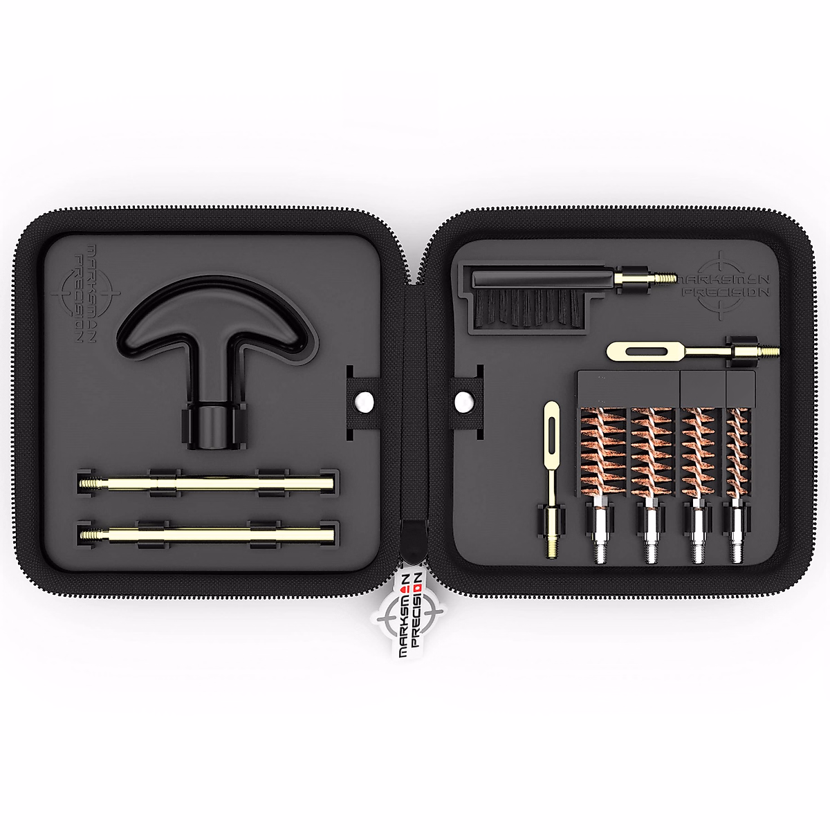 Marksman Precision Sub Compact Pistol Cleaning Kit - Brass - .22 9mm .357 .38 .380 .40 10mm .44 and .45 Caliber Handgun Revolver - Up to 6 inch Barrel - Retail Package (Black)