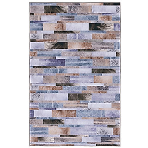 SAFAVIEH Faux Hide Collection Area Rug - 9' x 12', Beige & Purple, Rustic Modern Glam Design, Non-Shedding & Easy Care, Machine Washable Ideal for High Traffic Areas in Living Room, Bedroom (FAH515A)