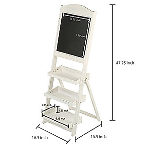 MyGift Vintage White Wood Sidewalk A Frame Chalkboard Sign Stand with 3 Display Shelves