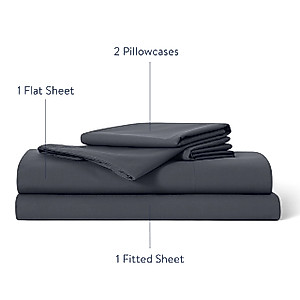 Brooklinen Luxury Percale Core Sheet Set, Full Size in Graphite - Fitted Sheet, Flat Sheet, 2 Pillowcases | Best Sheets