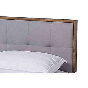 Baxton Studio Alke Mid-Century Modern Light Grey Fabric Upholstered Walnut Brown Finished Wood King Size Platform Bed