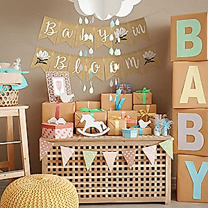 Whaline Baby in Bloom Burlap Banner with Flower, Rustic Bunting Garland for Baby in Bloom Party, Baby Shower Magnolia Floral, Spring Theme Party Mommy to Be Celebration Supplies