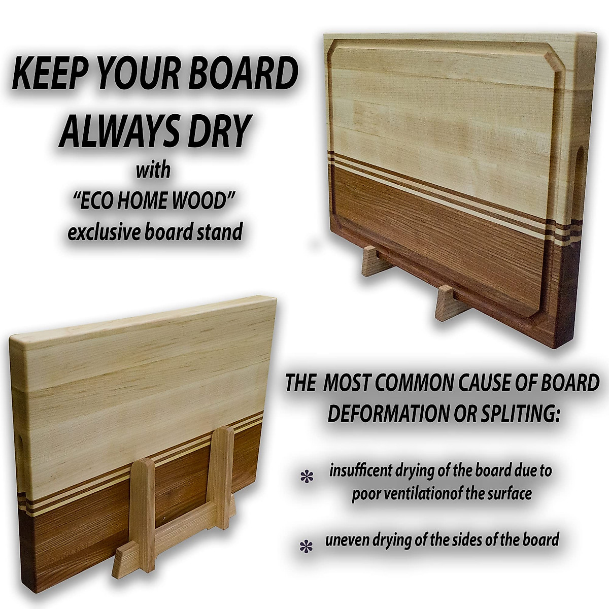 Eco Home Wood cutting board stand for kitchen butcher block and Cutting boards up to 1.7 inch thick End grain cutting board rack chopping board chop block support (Natural, Up to 1,7 inches)