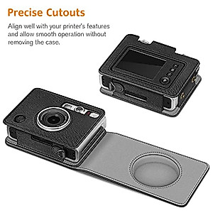 Fintie Protective Case for Fujifilm Instax Mini EVO Camera - Premium Vegan Leather Bag Cover with Removable Adjustable Strap, Vintage Black