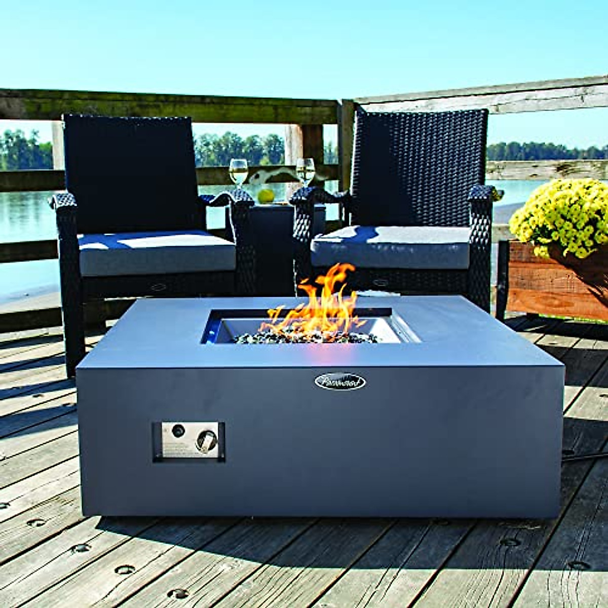 Paramount FP-419 Square Aluminum Concrete Look Firepit Table with Convertible Burner, Grey