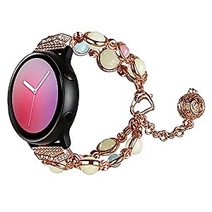TiMOVO Beaded Fashion Band Compatible with Galaxy Watch Active 2/Active/Galaxy Watch 7/6/5/4 40mm 44mm, Elastic Beaded Night Luminous Beads Band Strap for Women, Rose Gold