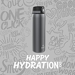 Ion8 Double-Wall Stainless Steel Water Bottle - Vacuum Insulated Leak Proof Water Bottle - Fits Cup Holders - For Fitness, Camping and More, 31 oz / 920 ml (Pack of 1) - OneTouch 1.0 - Gray