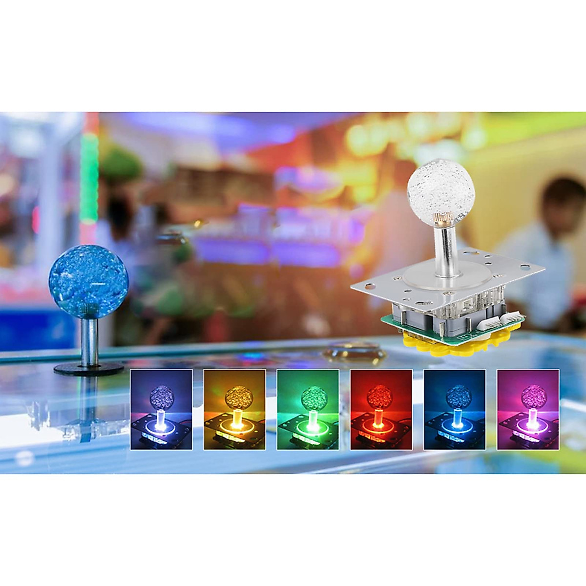 OKJHFD Arcade Joystick, American Style Arcade Competition LED Colorful Illuminated Arcade Joystick, Adjustable Competition Style Long Handle Joystick switchable from 4 to 8 Way Operation