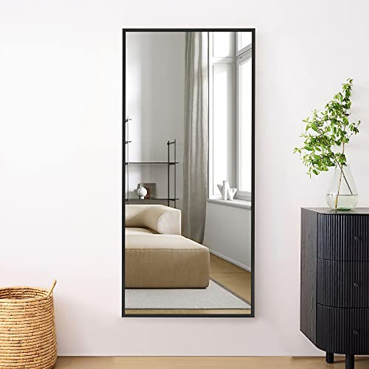 MIRUO Full Length Mirror Decor Wall Mounted / Floor Mirror Dressing Mirror Make Up Mirror Bathroom/Bedroom/Living /Dining Room/Entry, Black, 47" x 22"