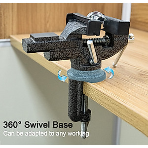 Universal Table Vise 3 Inch, Home Vise Clamp-on Portable Bench Clamp, 360° Swivel Base Clamps Fixed Tool for Woodworking, Handcraft Creations, Metalworking, Cutting Conduit, Drilling, Sawing (Black)