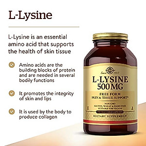 Solgar L-Lysine 500 mg, 250 Vegetable Capsules - Enhanced Absorption & Assimilation - Promotes Integrity of Skin & Lips - Collagen Support - Amino Acids - Non-GMO, Vegan, Gluten Free - 250 Servings
