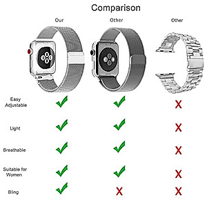 Magnetic Metal Band Compatible with Apple Watch Bands 38mm 40mm 41mm 42mm 44mm 45mm for Men Women, Stainless Steel Mesh Milanese Loop Diamond Strap Compatible for iWatch Series SE/7/6/5/4/3/2/1,Silver